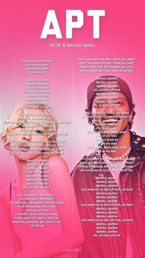Apt RosÉ And Bruno Mars Official Lyrics In 2025 Korean Song Lyrics