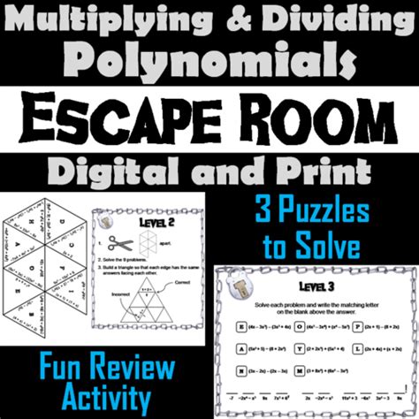 Multiplying And Dividing Polynomials Activity Escape Room Math Teaching Resources