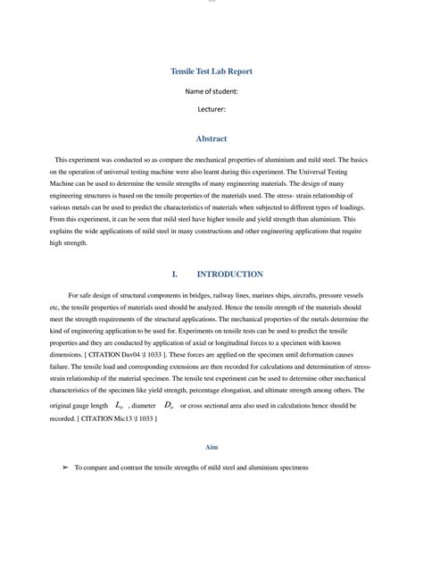 SOLUTION Tensile Test Lab Report Studypool