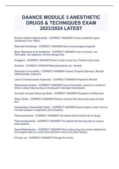 Daance Module 3 Anesthetic Drugs And Techniques Exam 20232024 Latest Daance Stuvia Us