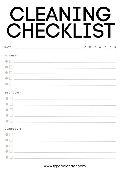 Free Printable Cleaning Checklists One For All