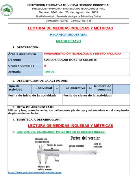 3 Lectura De Medidas Inglesas Y Métricas Pdf Longitud