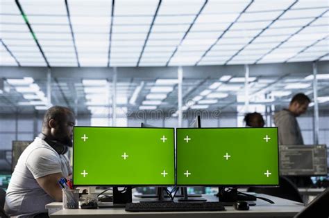 Multi Monitor Isolated Screen Computers In Data Center Used By It Employees Stock Image Image