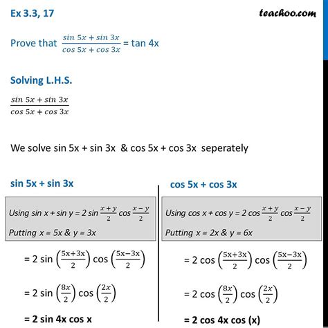 Ex 3 3 17 Prove Sin 5x Sin 3x Cos 5x Cos 3x Tan 4x