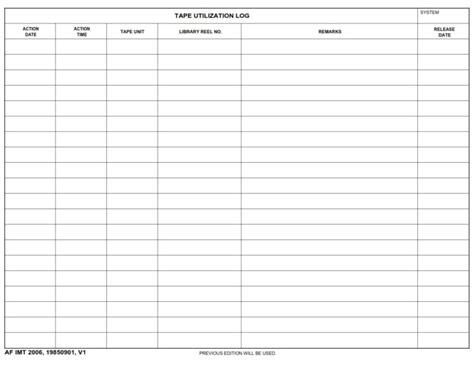 Af Form 2006 Tape Utilization Log Af Forms