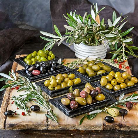 Premium Photo Set Of Green Black And Various Italian Types Of Olives