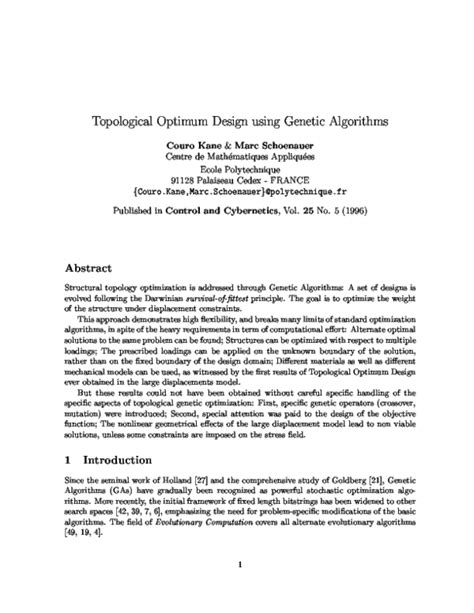 Pdf Topological Optimum Design Using Genetic Algorithms