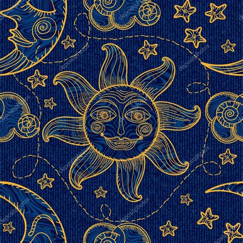 Seamless Pattern With Sun Moon And Clouds Stock Vector By ©dgem22