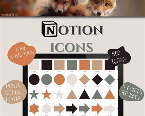 Notion Icons Fox Edition Notion Template Icons Planner Icons Notion