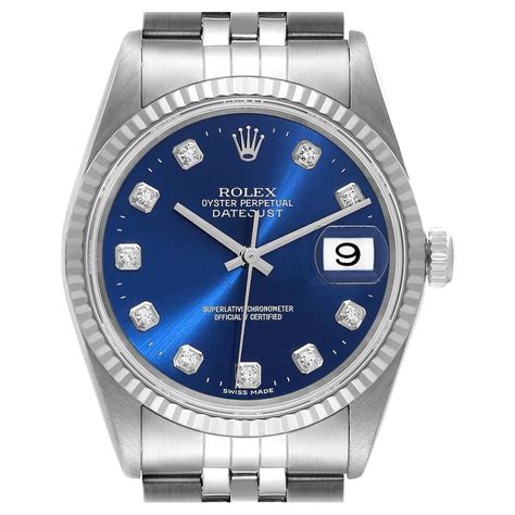 Rolex Datejust 36 Steel White Gold Blue Arabic Dial Mens Watch 16234