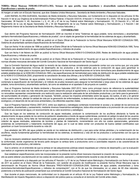 Norma Oficial Mexicana Nom 001 Conagua 2011 Sistemas De Agua Potable