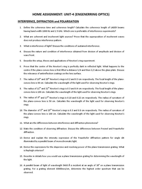 Phy Assignment Unit4 Pdf Laser Diffraction