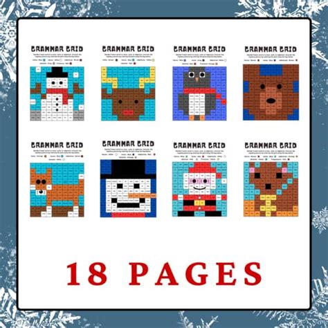 Winter Grammar Grid Mystery Pictures Parts Of Speech Color By Code Bundle