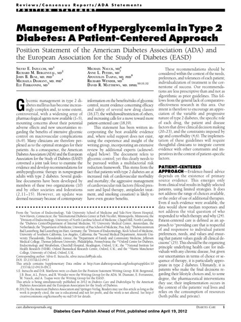 Ada Easd Consensus 2012 Pdf Diabetes Management Diabetes