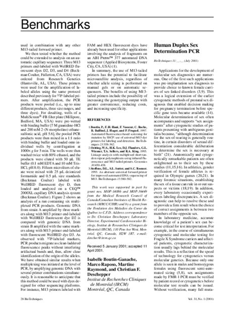 Pdf Human Duplex Sex Determination Pcr