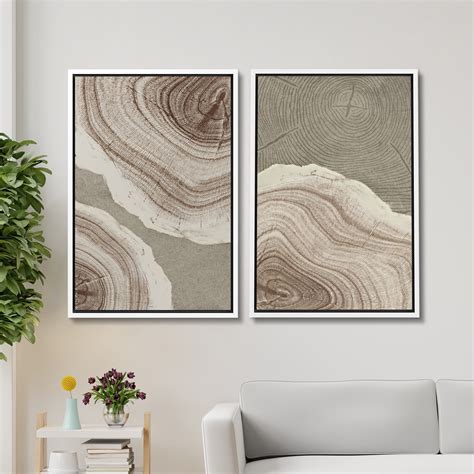 Framed Canvas Wall Art Set Of 2 Wood Tree Rings Abstract Illustrations