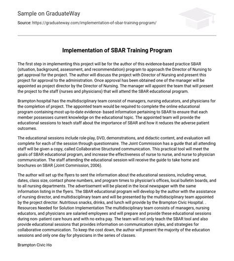⇉implementation Of Sbar Training Program Essay Example Graduateway