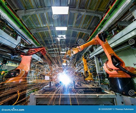 Ai Robots And Androids Work With Many Tools In Manufacturing And Assembly Stock Image