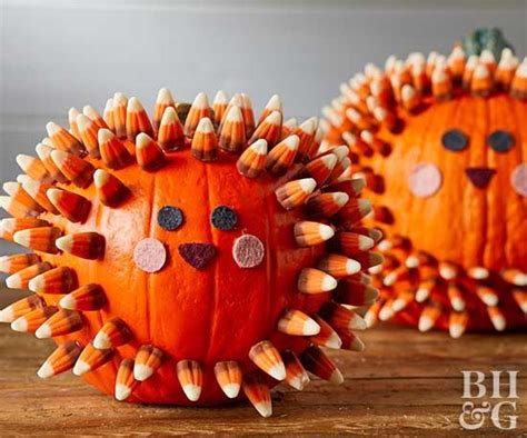 Make An Insanely Cute Hedgehog Pumpkin From A Bag Of Candy Corn Easy Halloween Crafts