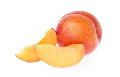 Premium Photo Slice Ripe Ruby Plum Fruit Isolated On White Background