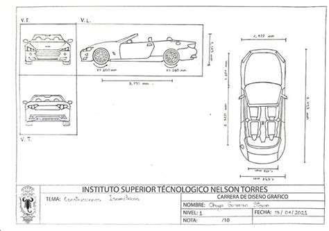 Construcciones Isométricas Vistas Y Medidas De Un Coche Convertible