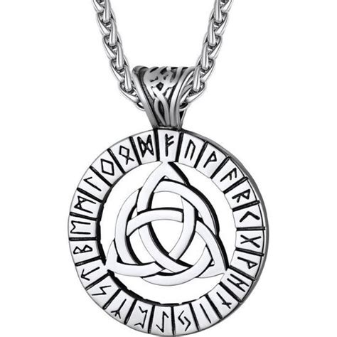 Collier Triquetra Celtique Noeud Celte Avec Chaîne 55cm 5cm Acier Inoxydable Or Noir Homme Femme