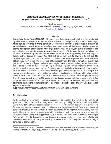 Pdf Democratic Decentralization And Corruption In Indonesia Why