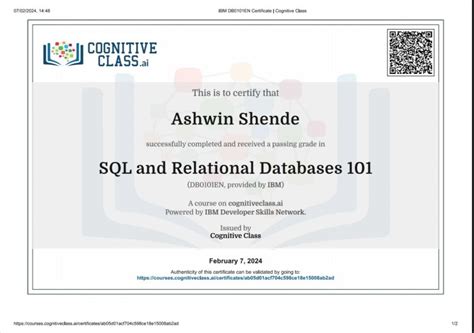 Ashwin Shende On Linkedin Im Happy To Share That Lve Obtained A New Certification Sql And