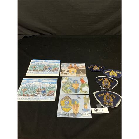 Alaskan Law Enforcement Post Cards And Four Authentic Rcmp Shoulder Patches