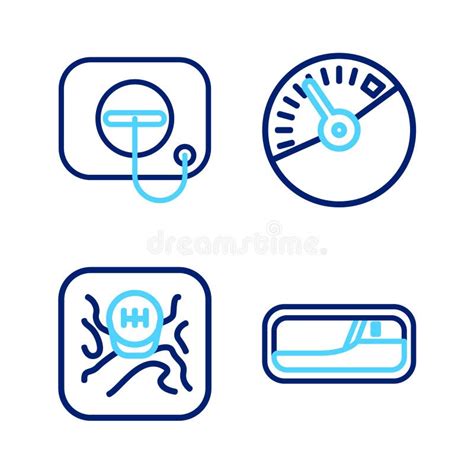 Set Line Car Door Handle Gear Shifter Speedometer And Oil Filler Cap At Gas Station Icon