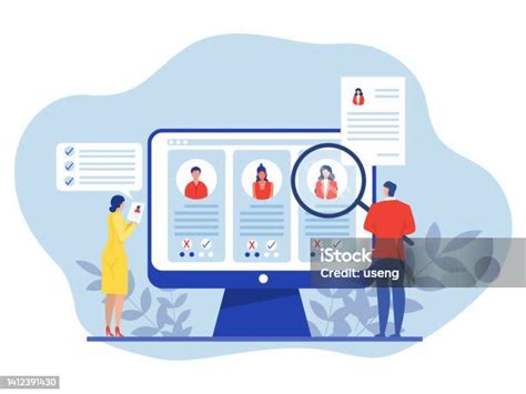 Kyc 또는 노트북 벡터 일러스트 레이터의 돋보기를 통해 파트너에서 고객 개념의 신원을 확인하는 비즈니스로 고객을 알고 있습니다