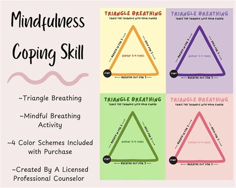 Mental Health Coping Skills Handout For Therapists Triangle Breathing Mindfulness Mindful