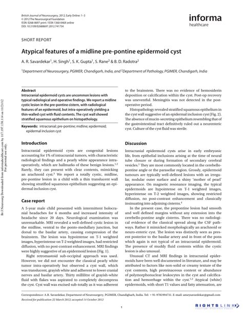 Pdf Atypical Features Of A Midline Pre Pontine Epidermoid Cyst