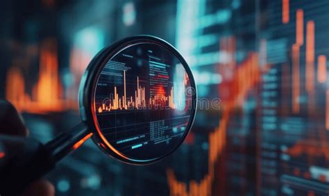 Data Analysis Through Magnifying Glass Revealing Financial Graphs And Charts Showcasing Market