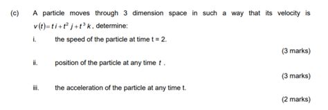 solved c a particle moves through 3 dimension space in