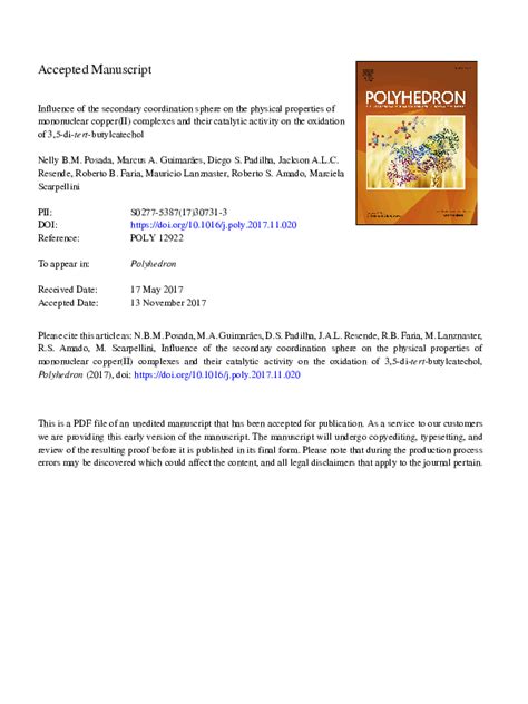 Pdf Influence Of The Secondary Coordination Sphere On The Physical