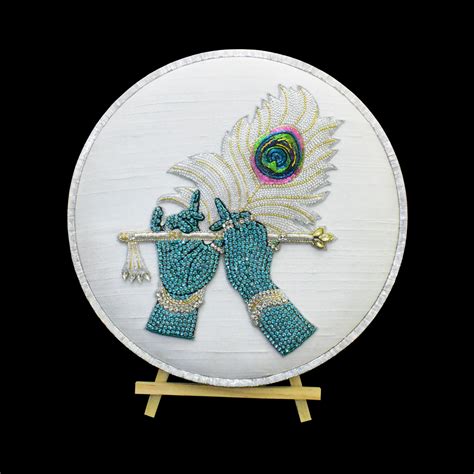 Lord Krishna Peacock And Flute Icon Handmade Artwork By Magicsimsim