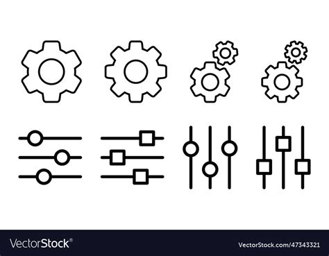 Setting Icon Set Cog Settings Icon Symbol Vector Image