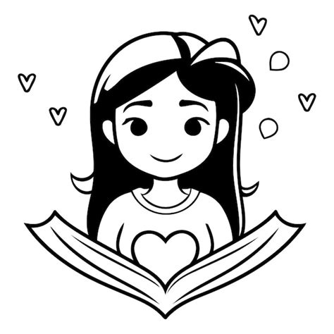 만화 스타일의 터 일러스트레이션을 읽는 귀여운 소녀 프리미엄 벡터