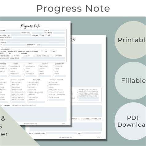 Clinical Therapy Progress Note Template Etsy