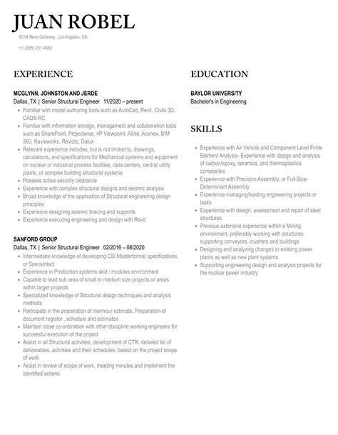 Senior Structural Engineer Resume Samples Velvet Jobs