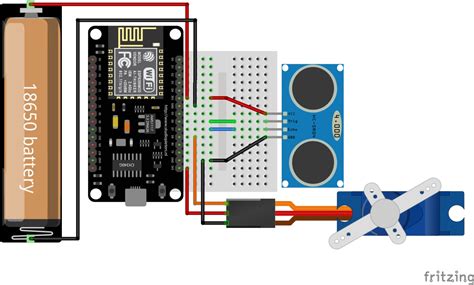 sensor jarak hcsr04 dan servo sg90 serta nodemcu esp8266