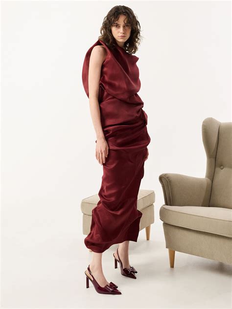 Sepatu Slingback Pumps Blade Heel Leather Bow Lu Patent Burgundy