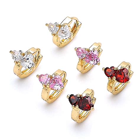 Oro Laminado Huggie Hoop Gold Filled Style Heart Design With Pink Cu