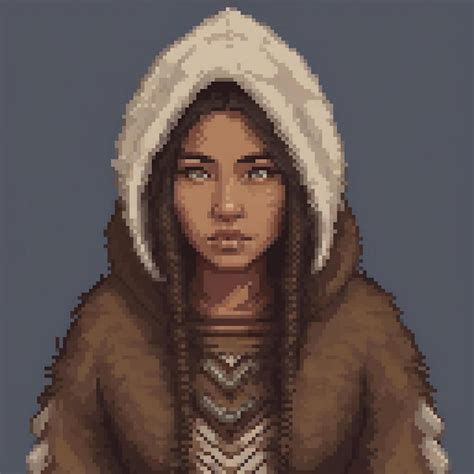 Fashionable Pixel Art Of A Woman Donning A Stylish Fur Coat Premium