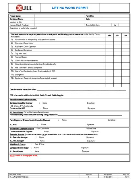 19a Lifting Work Permit Pdf