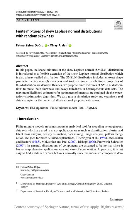 Finite Mixtures Of Skew Laplace Normal Distributions With Random Skewness Request Pdf
