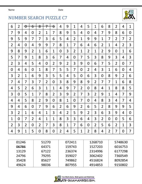 Number Search Worksheets Printable Puzzle For Number Recognition