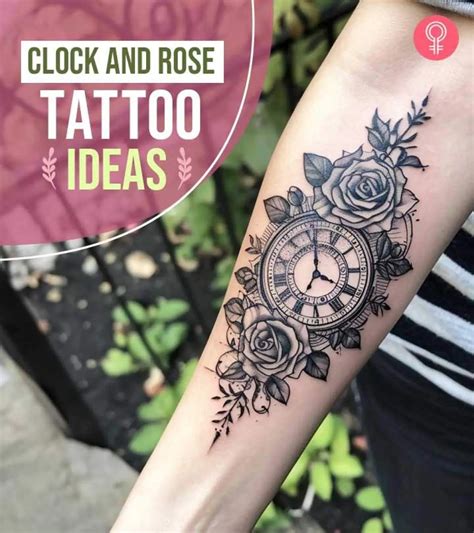 Half Sleeve Rose And Clock Tattoo Stencil