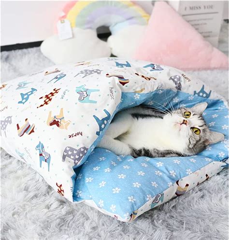 Cat Sleeping Bag Self Warming Cat Bed Cave Covered Cat Bed For Indoor